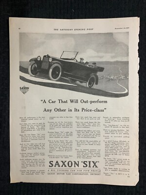 1916 SAXON MOTOR CAR CORP 11x14" Automotive Print Ad VG+ 4.5 Out ...