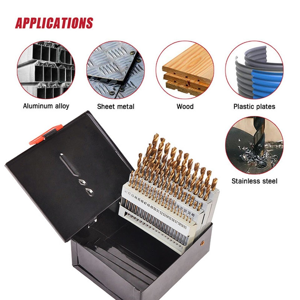 60Pcs Heavy Duty Drill Bit Sets, HSS Titanium Multi Drill Bits Twist ...