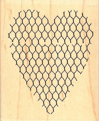 Chicken Wire Heart, Wood Mounted Rubber Stamp IMPRESSION OBSESSION ...