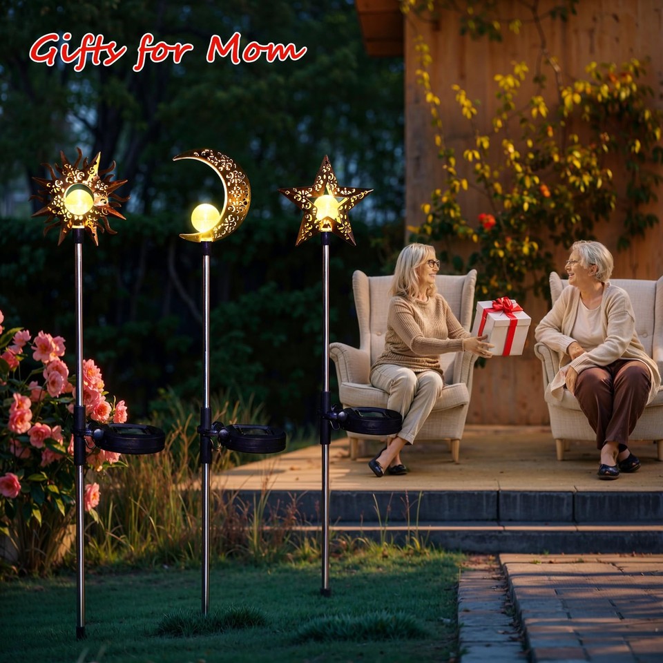 Tryme Solar Lights Outdoor Garden Decorations Sun Moon Star Stake Light ...