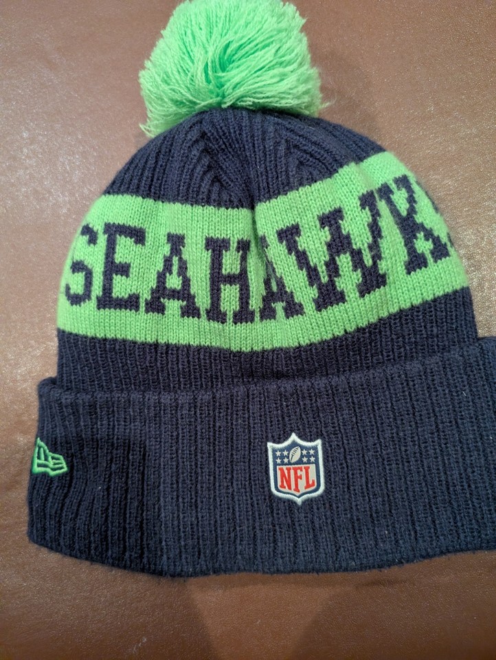 New Era Seattle Seahawks Dark Blue NFL Knit Winter Bobble Hat | eBay UK