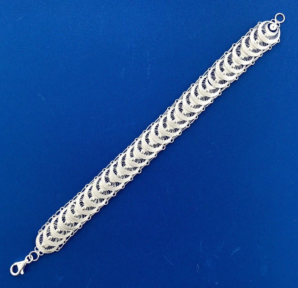 Milor Italy Sterling Silver 925 Filigree Bead Centipede Link Flex ...
