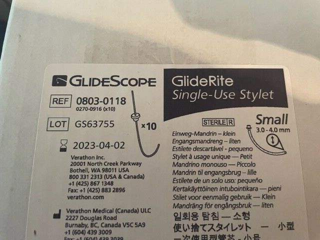 Verathon GLIDESCOPE 0803-0118 GlideRite Stylet Exp 2023-07-20 for sale ...