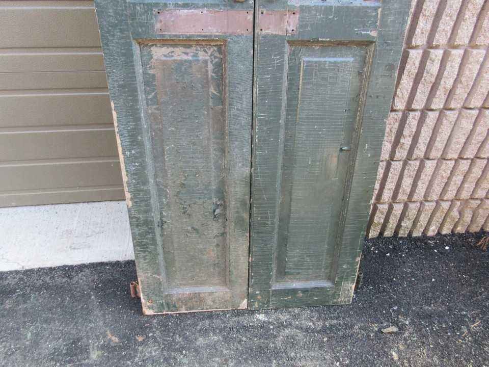 PaiR c1840-50 PANELED house shutters forged hardware GREAT patina 63" x ...