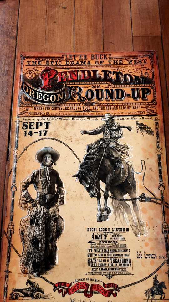Pendleton Round Up Rodeo TIN Poster Bob Coronato Metal Sign Embossed ...