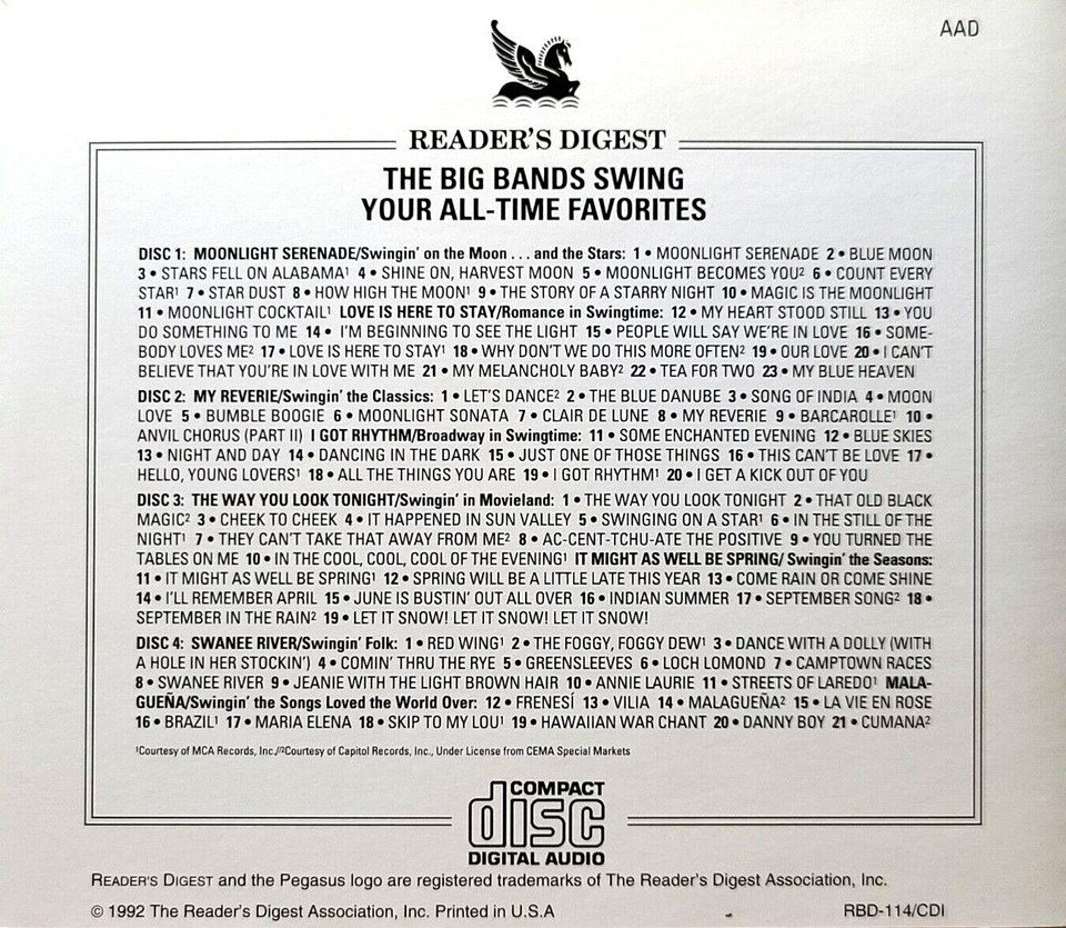 Reader's Digest CD Set The Big Bands Swing Your All-Time Favorites 4 ...