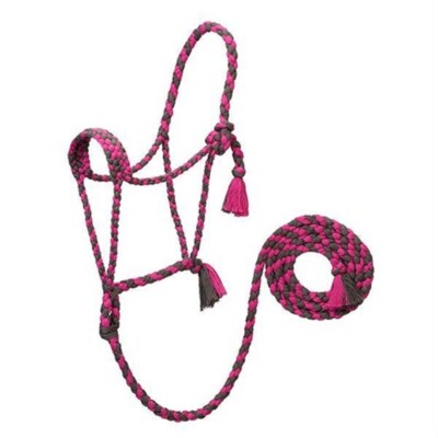 EcoLuxe Raspberry & charcoal BAMBOO BRAIDED ROPE HORSE HALTER w/ 8 ...