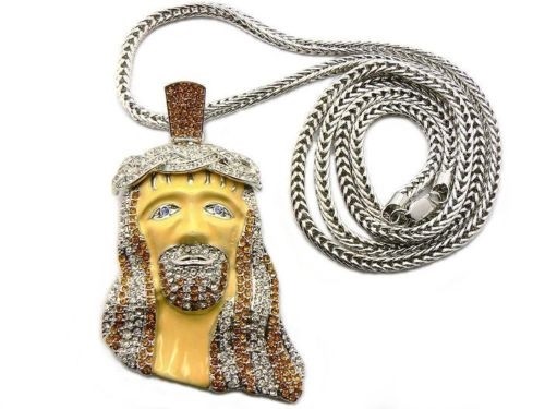 Jesus Piece Multi Color Crystal Rap Style Hip Hop Necklace Pendant ...