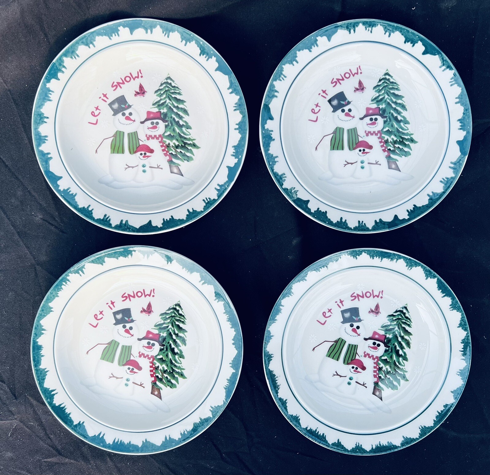 4- Atico Int'l LET IT SNOW! Sm Plates 6.5" Appetizer Bread Dessert ...