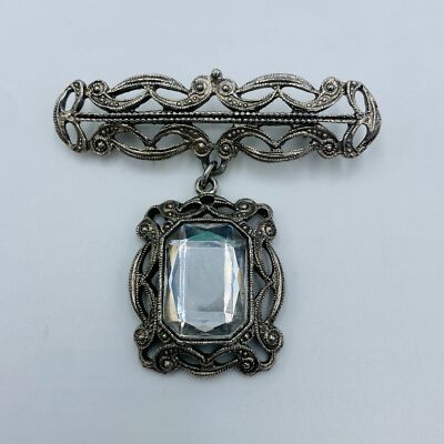 Metal Dangle Jeweled Silver Tone Lapel Pin Brooch 2" wide x 2" tall | eBay
