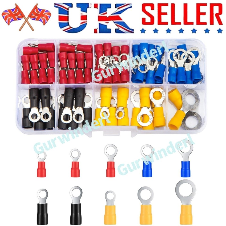 102Pcs Insulated Ring Terminals Electrical Crimp Connector Cable Eyelet ...