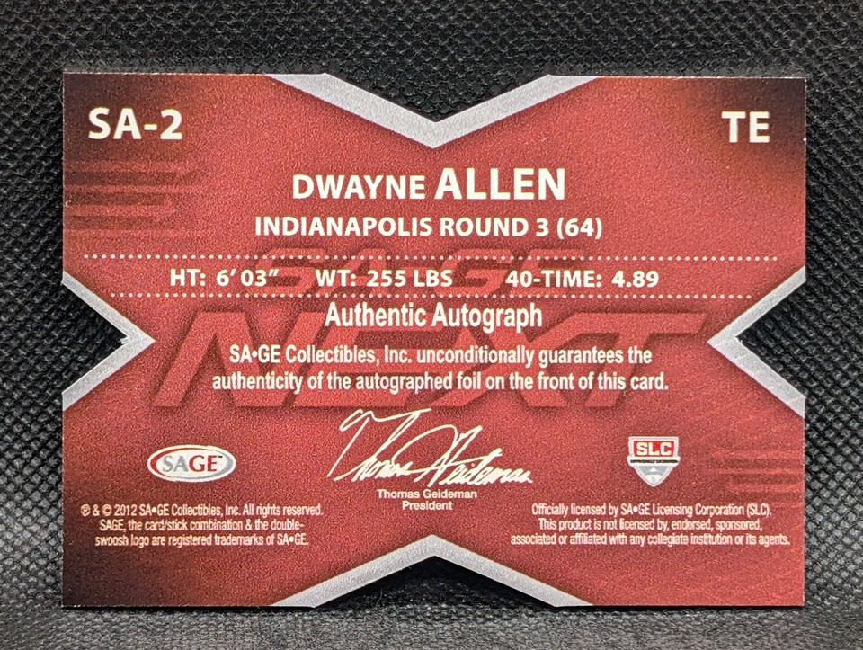 2012 SAGE Next Die-Cut Dwayne Allen Rookie Auto /40 - Clemson Tigers | eBay
