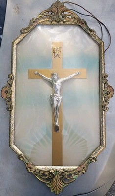Vintage Antique Crucifix Glass Dome Metal Brass Frame Jesus INRI ...