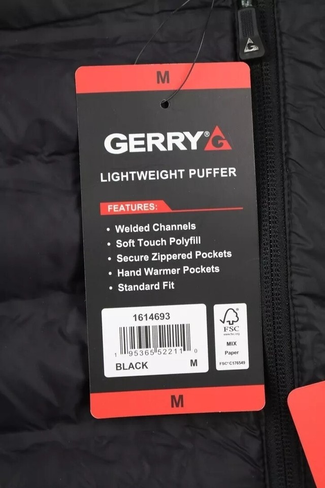 Gerry Men’s Lightweight Puffer Jacket Black Insulated Welded Channels ...