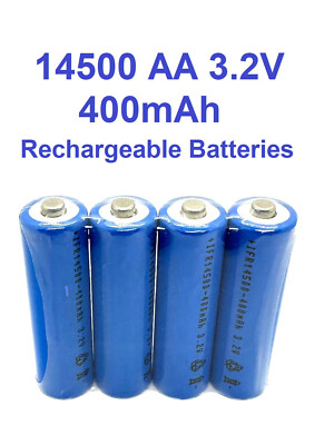 4-PCS 14500 LiFePO4 AA 3.2V 400mAh Rechargeable Batteries Solar Lights ...