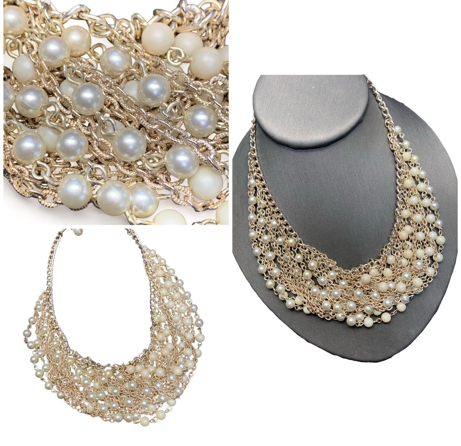 1950S White Pearl Beaded Multi Strand Layered Neckla… - Gem