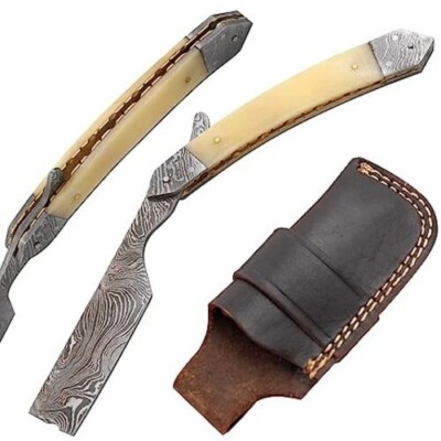 Damascus Steel Straight Razor Cut Throat Barber Shaving Razor Bone ...