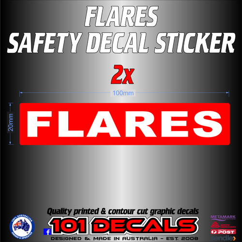 2x10cm FLARES marine safety decal stickers for boats,vessels,tinny ...