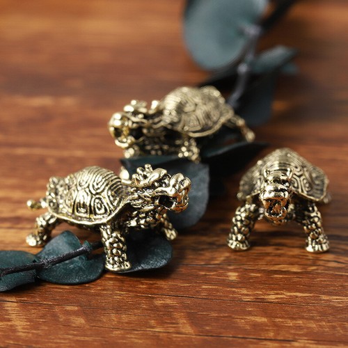 Retro Imitation Brass Dragon Turtle Figurine FengShui Key Chain Pendant ...