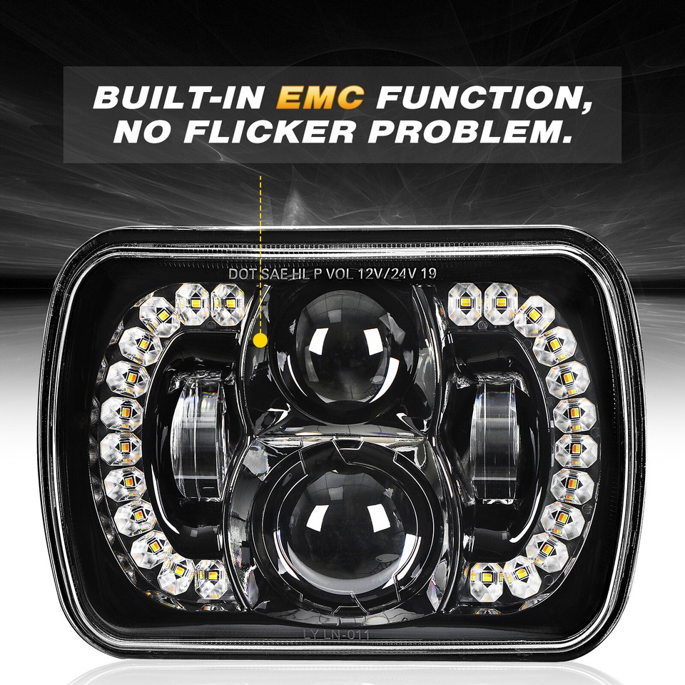 Pair 5x7" 7x6" Halo LED Headlights Hi/Lo EMC Fit For Chevy Corvette C4 ...