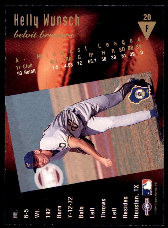 1994 Classic Best Gold Kelly Wunsch Beloit Brewers #20 1101 | eBay