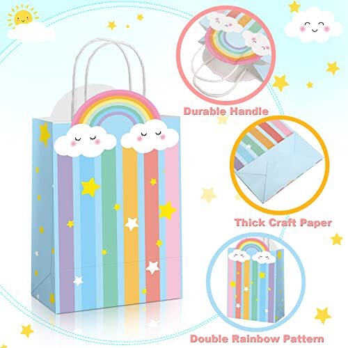 24 Pack Rainbow Present Bags Rainbow Birthday Candy Bags with Handles ...