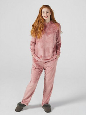 Cozee Home Hooded Velvetsoft Pyjama Set Vintage Rose Size Medium | eBay UK