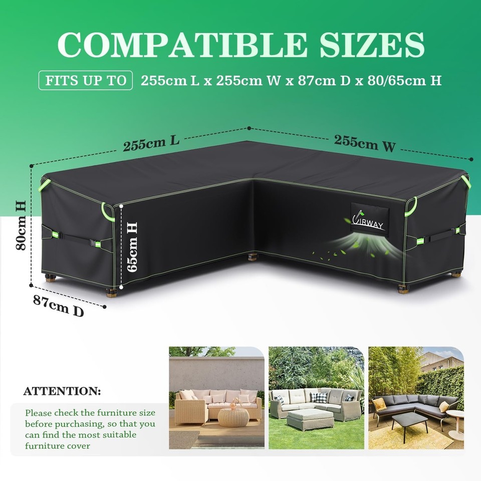 V Shape Outdoor Sectional Sofa Cover Waterproof with Air Vent 100" L ...