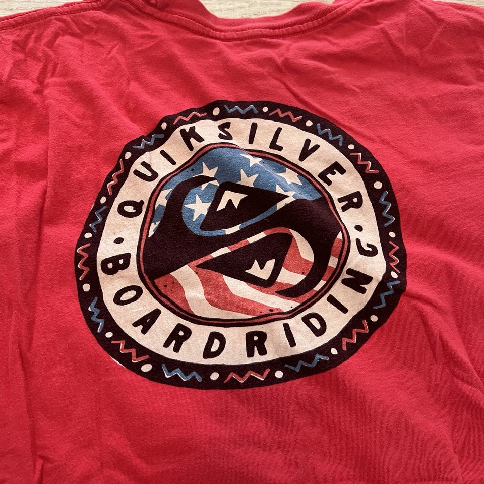 Boys Quicksilver Boardriding T-Shirt Size XL Red American Flag USA ...