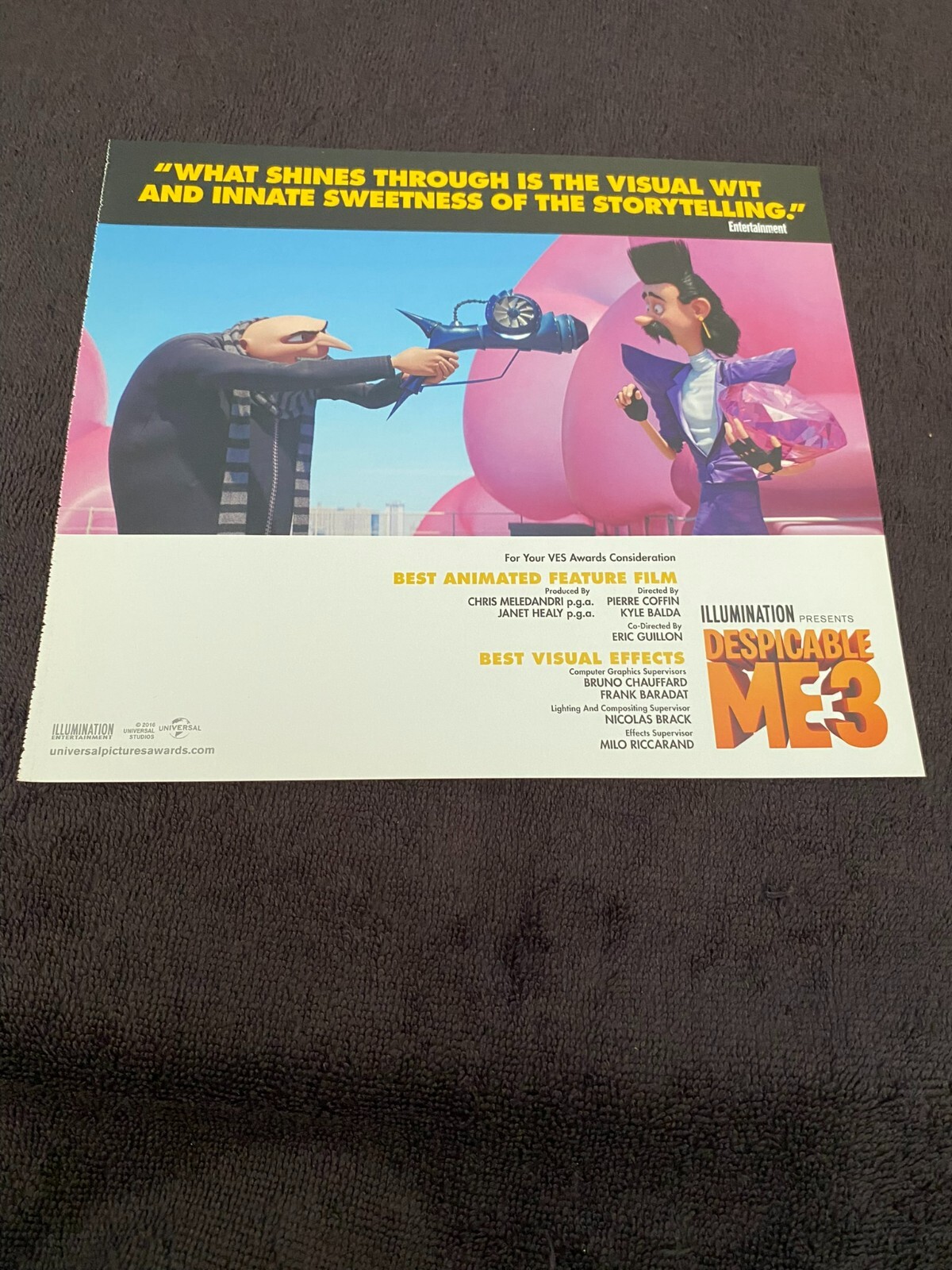DESPICABLE ME 3 Oscar ad for Best Animated Film, with Gru & Balthazar ...