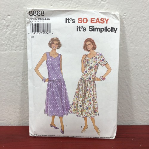 Vtg 1994 Simplicity 8868 Misses Pullover Dress Size P, S, M, L, XL Drop ...