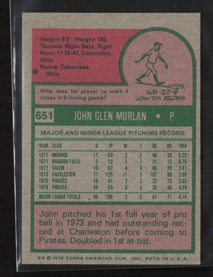 1975 Topps #651 John Morlan Excellent | eBay