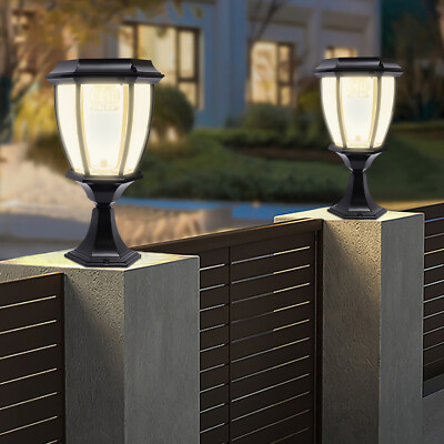 2 Pcs Outdoor Yard Light LED Solar Power Lantern Landscape Pillar Post ...
