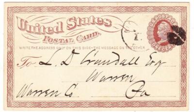 Sc#UX1 Postal Card-RIDGEWAY(Elk County)PENNSYLVANIA-JULY/10/1873 ...