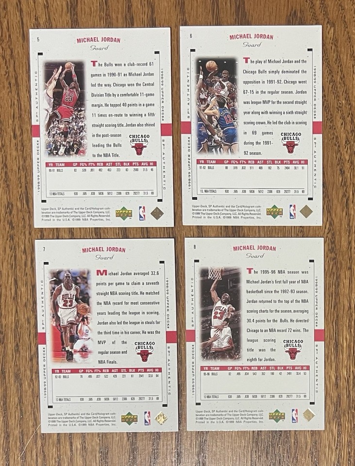 Lot of 4 MICHAEL JORDAN 1998-99 Upper Deck SP Authentic Cards #5 - 6 ...