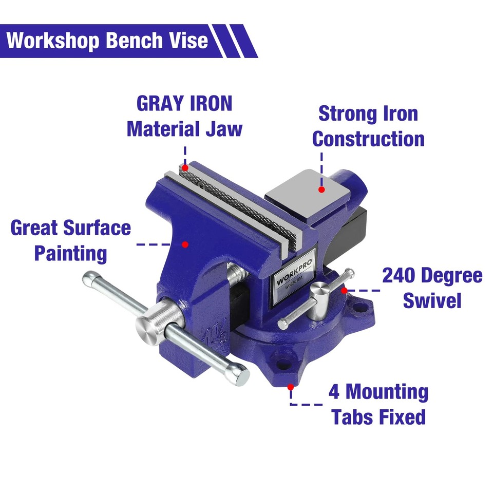 WORKPRO 4-1/2" Bench Vise - Versatile Vice for Workbench, Pipe and Home ...