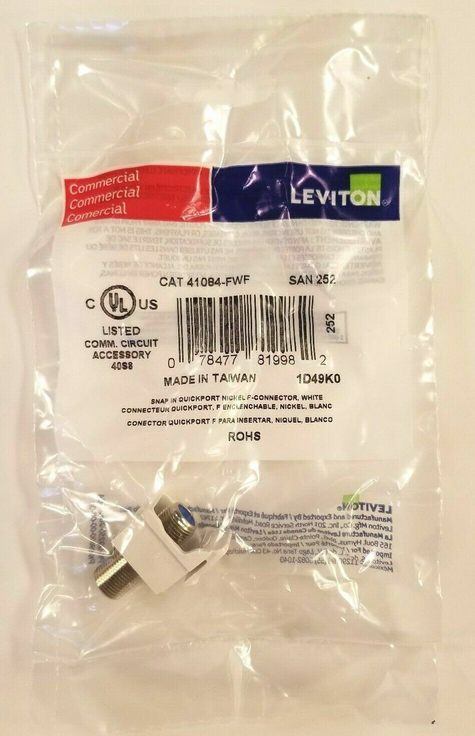 NEW 41084-FWF Leviton QuickPort F-Type Coax Adapter, Nickel Plated ...