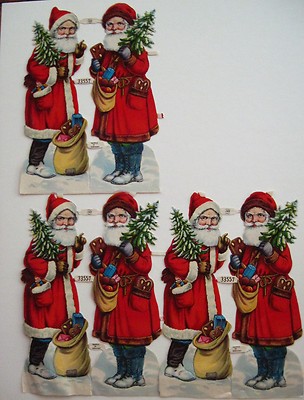 Set of (3) Small 1940-50's Christmas PZB Die-Cut of Two Santa's w ...