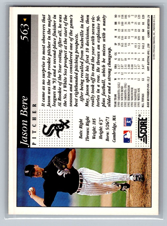 1994 Score Rookie Baseball #563 Jason Bere Chicago White Sox | eBay