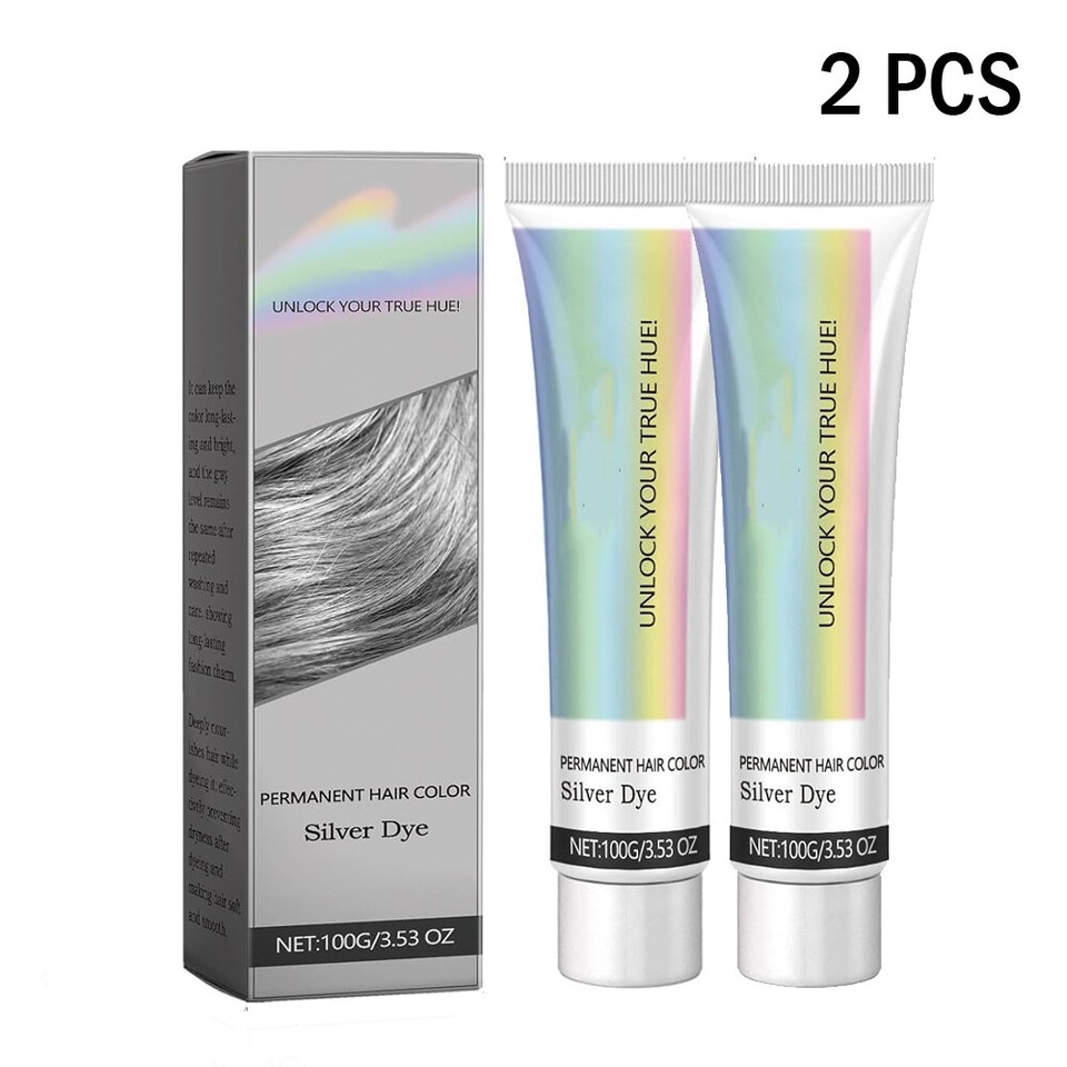 1-3X Permanent Hair Color Silver Dye Cream Unisex DIY Silver Gray Hair ...