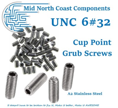 UNC Imperial 6-32 - 0.138" Cup Point Grub Set Screw Hex Head A2 ...