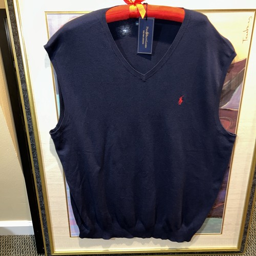 NWT $97 POLO Ralph Lauren Navy Blue Pima Cotton MENS 2XLT VEST Red ...