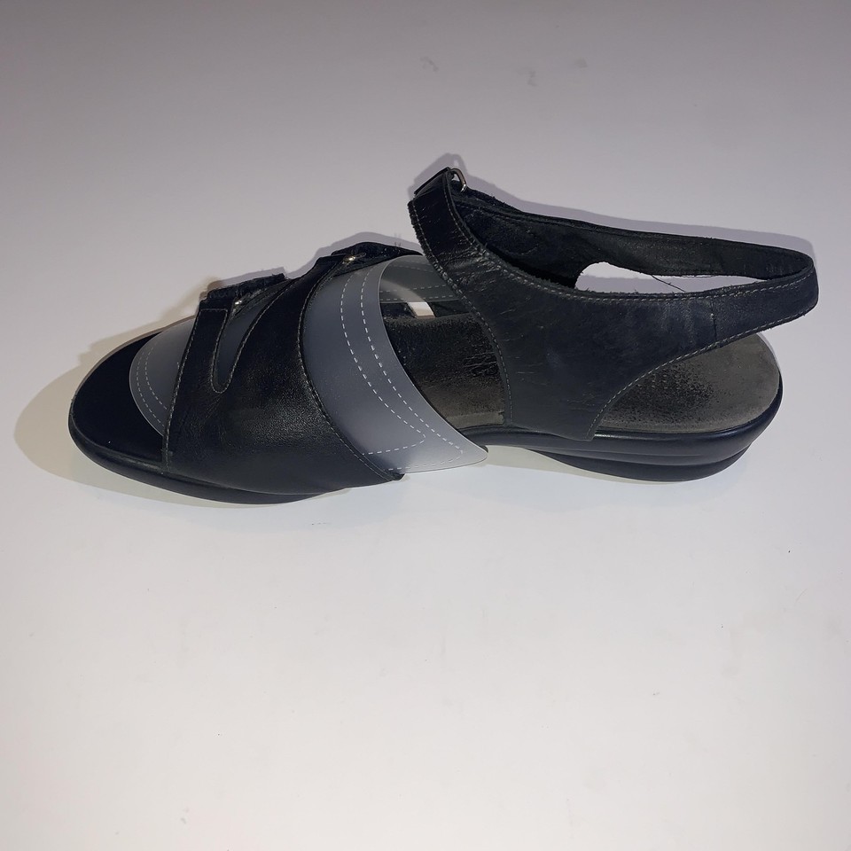 SAS Sandals Womens Size 10 WW Black Leather Slingback Wedge Tripad ...