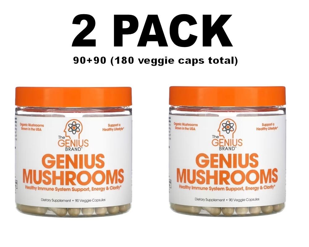 The Genius Brand, Genius Mushrooms, 2 PACK, 90 Veggie Capsules each ...
