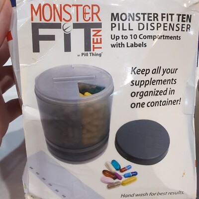 Monster FIT TEN Supplement Medication Pill Organizer Dispenser ...