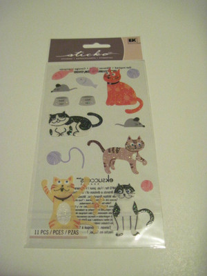 Crafts Stickers Sticko Cats Cat Mice Fish Food Bowls Yarn Glitter ...