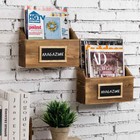 Burnt Wood Wall Mounted Mail/File/Magazine Holder w/ Chalkboard Label ...