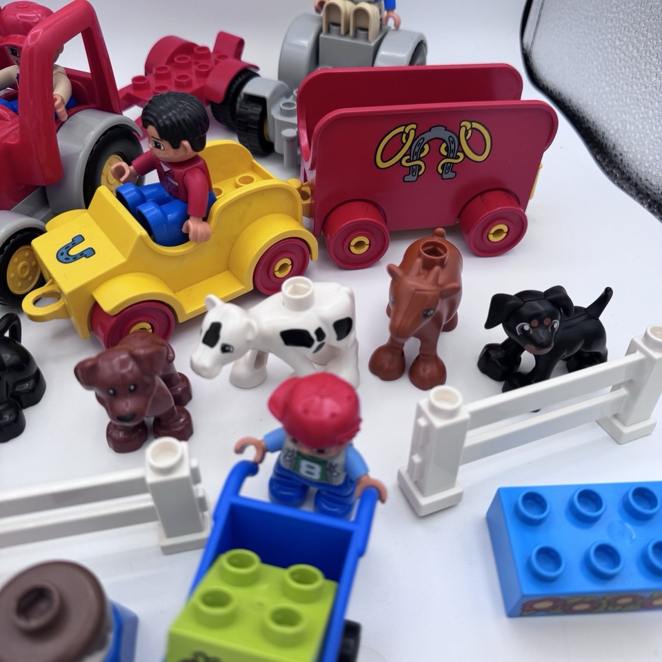 HUGE Lego 43 Duplo Animal Lot Farm Cows Fence Tractor Figure Dog Cat ...