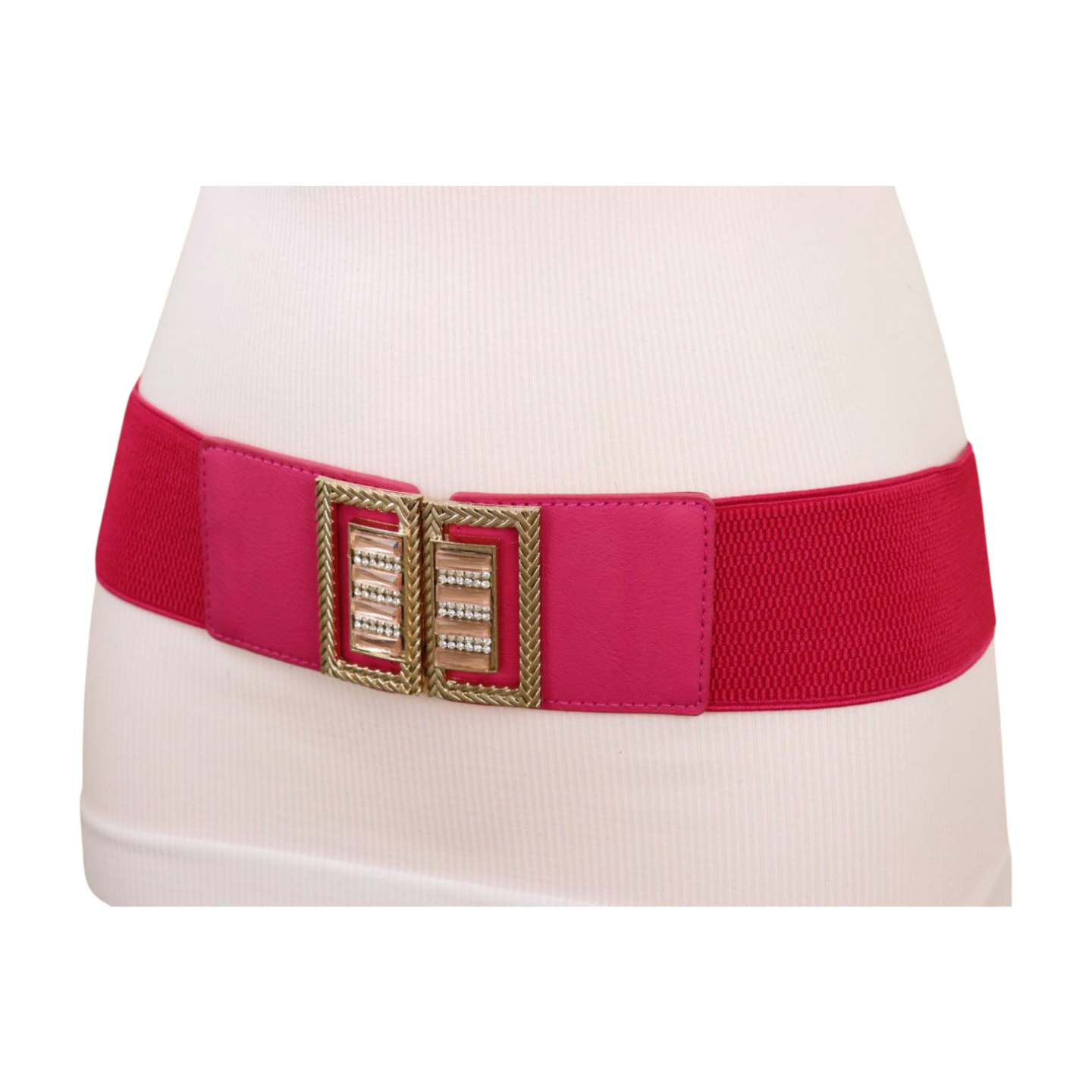 Women Pink Elastic Fashion Belt Gold Bling Square Buckle S M | eBay