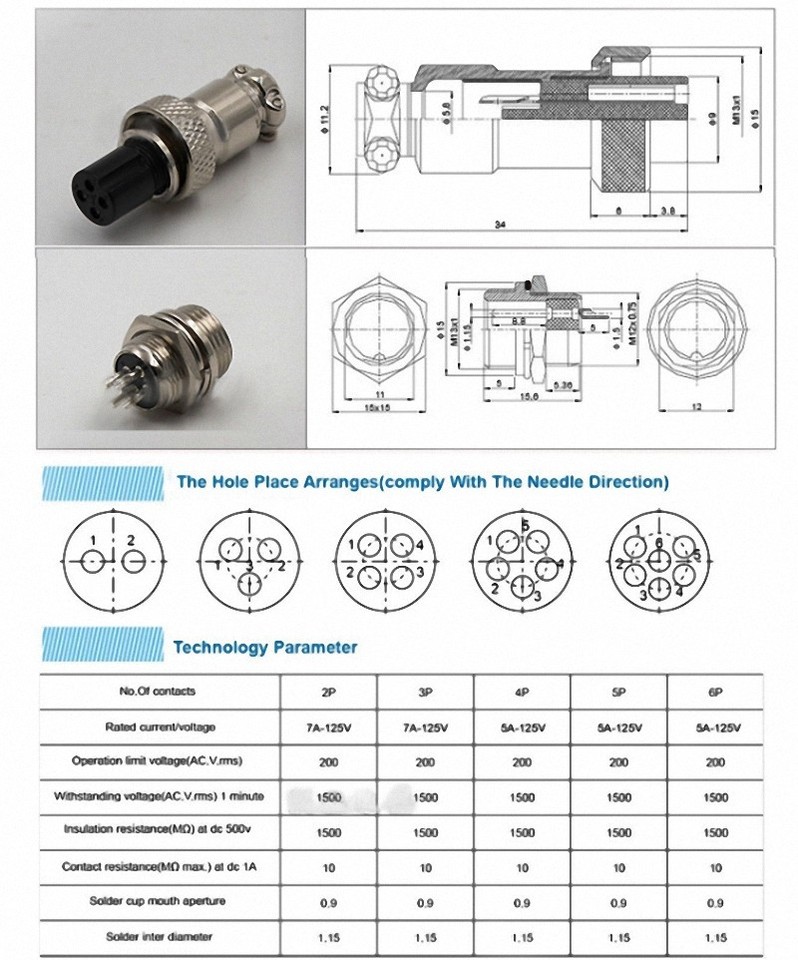 2-6 Pin GX12 Aviation Plug & Socket Circular Multipole Connector ...